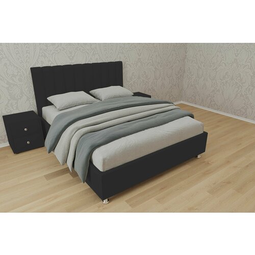 Двуспальная кровать Челси с матрасом 160x200 основание металлическое с ламелями велюр черный ножки 13 см хром