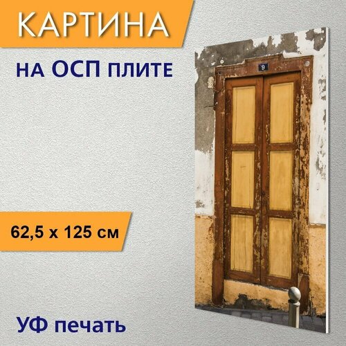 Вертикальная картина на ОСП "Дверь, ворота, старая дверь" 62x125 см. для интерьериа