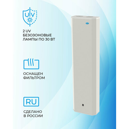 Рециркулятор облучатель воздуха бактерицидный для дома, для офиса мегидез 911Ф (2 лампы по 30 вт, настенный, оснащен фильтром, есть Сертификат Соответствия и Рег. удостоверение)