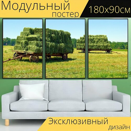 Модульный постер "Амишей выращивание кормовых вагонов, сено, тюков" 180 x 90 см. для интерьера