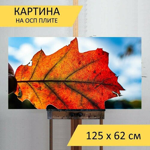 Картина на ОСП 125х62 см. "Осень, лист, вен" горизонтальная, для интерьера, с креплениями