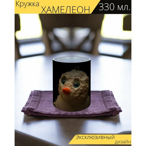 Кружка хамелеон с принтом "Фигура, миниатюра, снеговик" 330 мл.
