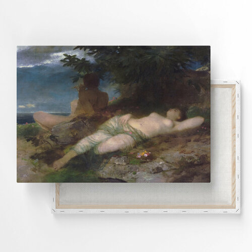 Картина на холсте, репродукция / Nymphe und Satyr, 1871 / Арнольд Бёклин / Размер 40 x 53 см