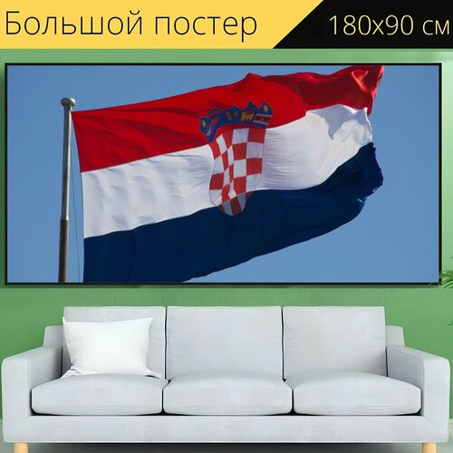 Большой постер "Хорватия, флаг, хорватский флаг" 180 x 90 см. для интерьера
