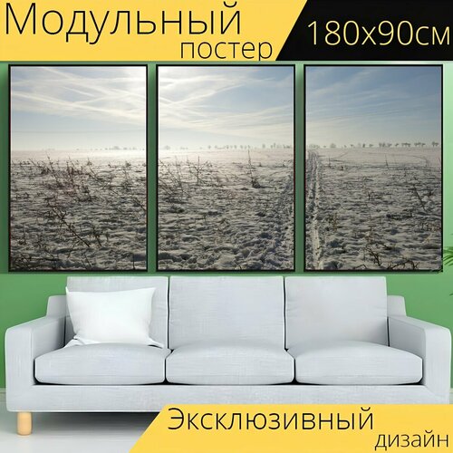 Модульный постер "Отслеживать, холодный, зимний пейзаж" 180 x 90 см. для интерьера