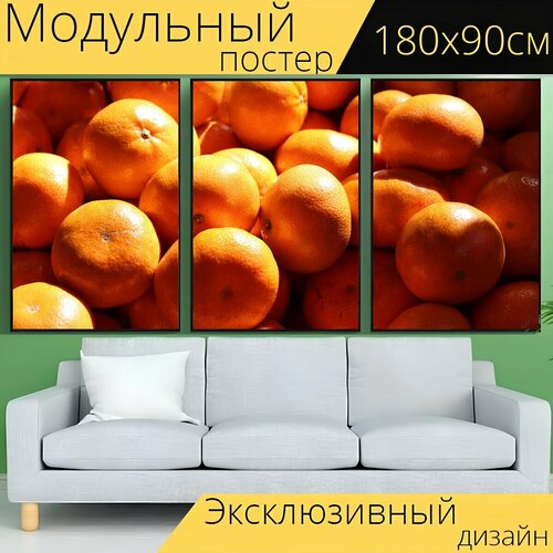 Модульный постер "Апельсин, солнце, апельсины" 180 x 90 см. для интерьера