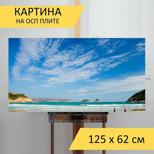 Картина на ОСП 125х62 см. "Пляж, море, острова" горизонтальная, для интерьера, с креплениями