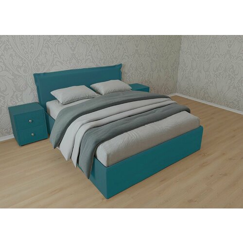 Двуспальная кровать Дели 160x200 с подъемным механизмом и с коробом для белья велюр бирюзовый