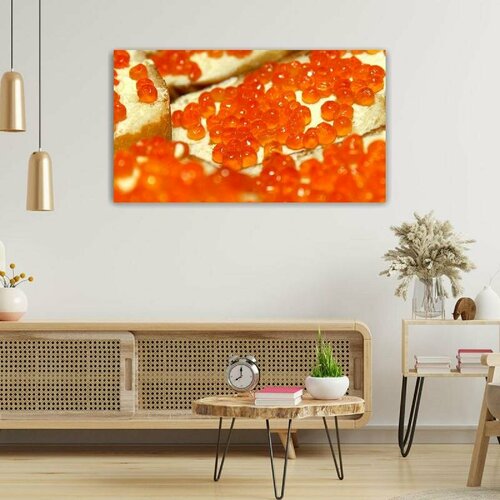 Картина на холсте 60x110 LinxOne "Макро масло хлеб икра" интерьерная для дома / на стену / на кухню / с подрамником