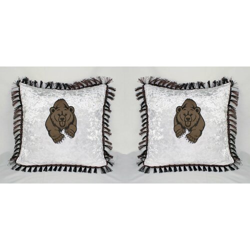 Набор бархатных подушек, декоративная с вышивкой бегущий медведь Kira37