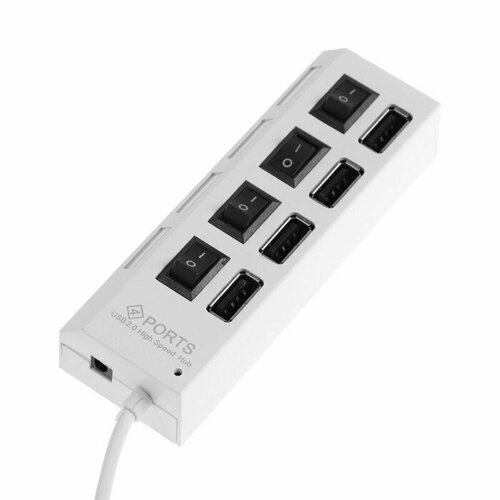 USB-разветвитель LuazON, 4 порта с индивидуальными выключателями белый (комплект из 5 шт)
