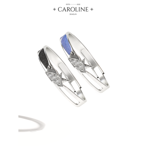 Кольцо Caroline Jewelry, кристалл, эмаль, безразмерное, фиолетовый, серебряный