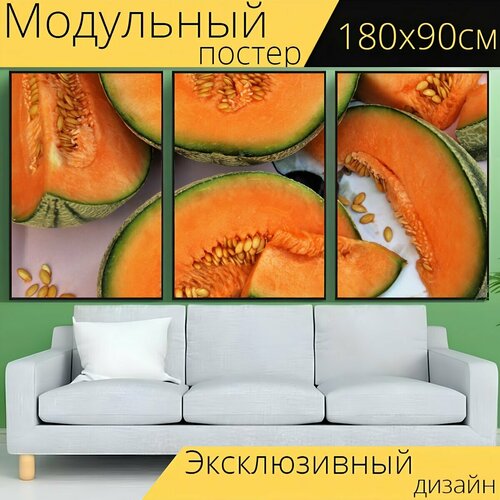 Модульный постер "Вкусный, дыня, оранжевый" 180 x 90 см. для интерьера