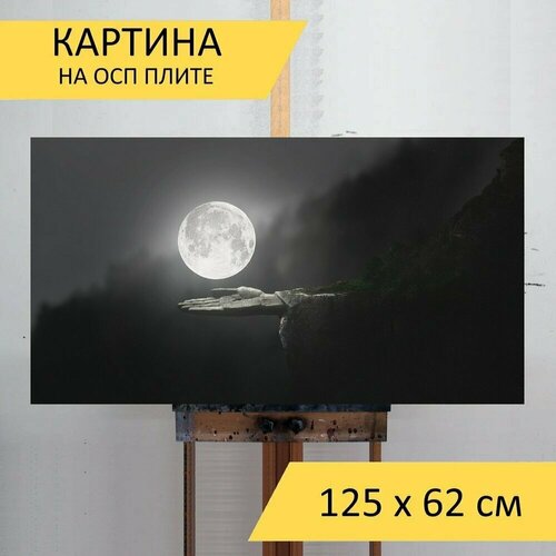 Картина на ОСП 125х62 см. "Луна, свет, ночь" горизонтальная, для интерьера, с креплениями