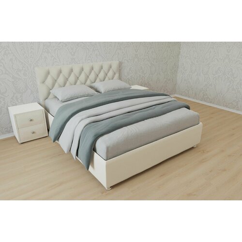 Двуспальная кровать Версаль 160x200 с подъемным механизмом и с коробом для белья велюр белый без ножек