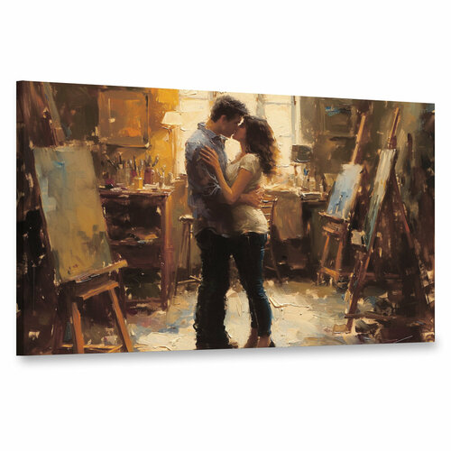 Интерьерная картина 100х60 "Поцелуй в мире искусства"