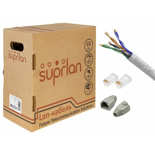 Кабель витая пара SUPRLAN Median UTP 5e 4x2xAWG24 PVC Indoor Cu (медь) 4х2х24AWG / серый - 305м