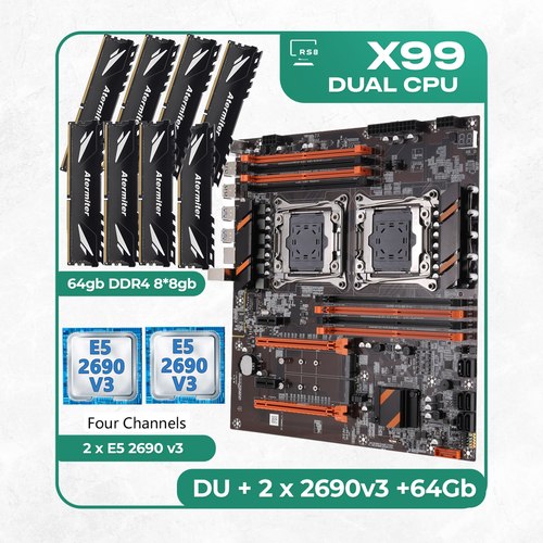 Комплект материнской платы X99: ZX-DU99D4 + 2 x Xeon E5 2690v3 + DDR4 64Гб Atermiter 2666Mhz 8х8Гб