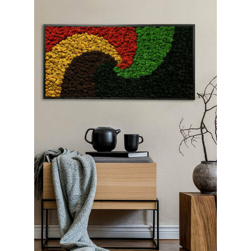 Картина "Wave color" из стабилизированного мха Ягель 5-ти оттенков в подарочной упаковке, 120*60 см, Графит
