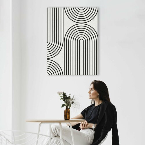 Картина на холсте для интерьера - Чёрно-белые дуги, абстракция 50х70 см