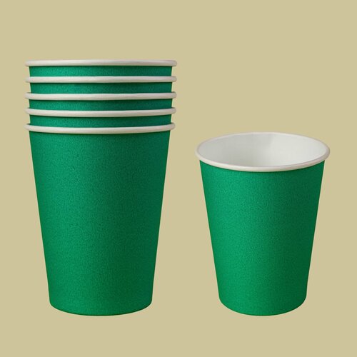 Комплект 100 шт. Объём 250 мл. Цвет Зелёный. Однослойный бумажный одноразовый стакан. Для горячего и холодного питья, кофе, чая, воды, напитков. Без крышки.