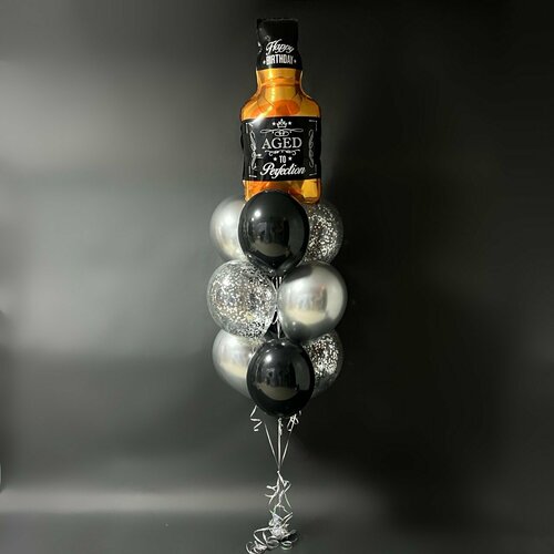 Воздушные шары надутые гелием мужские с виски / гелиевые шарики черные, серебро хром и с конфетти
