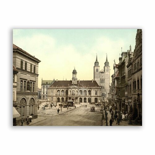 Постер, плакат на бумаге / Market place, Madgeburg, German Saxony, Germany / Размер 40 x 53 см