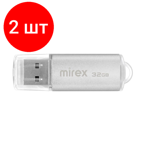 Комплект 2 штук, Флеш-память Mirex USB UNIT SILVER 32Gb (13600-FMUUSI32 )