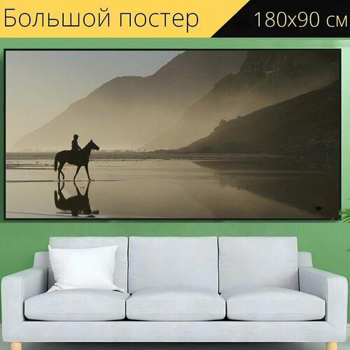 Большой постер "Лошадь, горы, лагуна" 180 x 90 см. для интерьера
