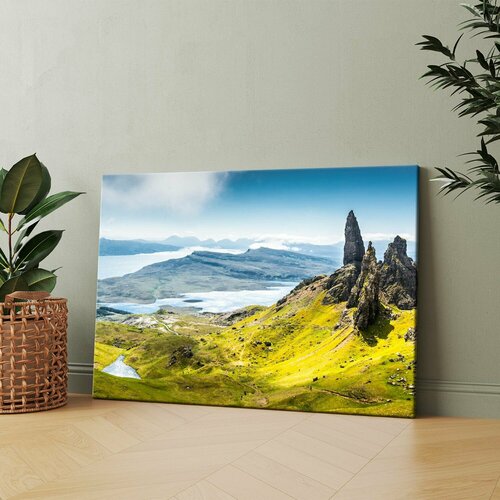 Картина на холсте (Остров Скай шотландские горы и скалы) 30x40 см. Интерьерная, на стену.