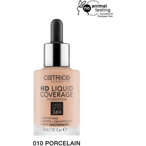 CATRICE Тональная эмульсия HD Liquid Coverage Foundation, 30 мл/120 г, оттенок: 010 Light Beige, 1 шт.