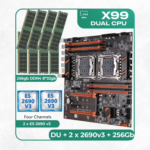 Комплект материнской платы X99: ZX-DU99D4 + 2 x Xeon E5 2690v3 + DDR4 256Гб 8х32Гб