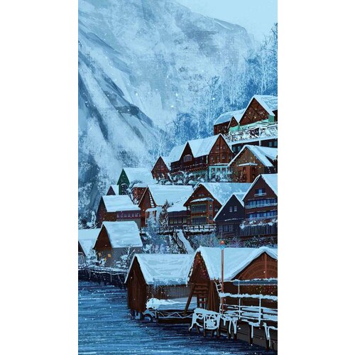 Картина на холсте 60x110 LinxOne "Дома, деревня, зима, снег, вертикальный" интерьерная для дома / на стену / на кухню / с подрамником