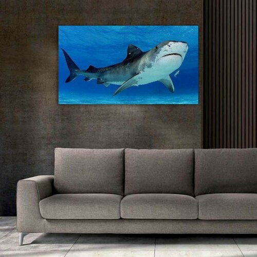 Картина на холсте 60x110 LinxOne "Акула хищник море вода" интерьерная для дома / на стену / на кухню / с подрамником