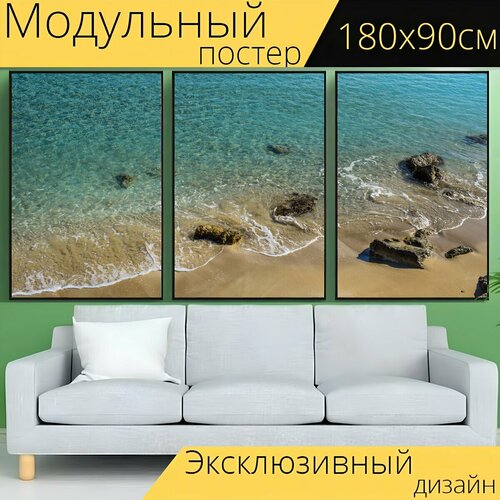 Модульный постер "Бухта, песочный пляж, горные породы" 180 x 90 см. для интерьера