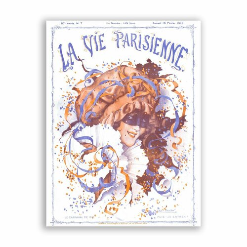 Постер на бумаге в стиле Пин-ап / La Vie Parisienne - Le Carnaval De 1918 Puis- Je Entrer / Размер 40 x 53 см