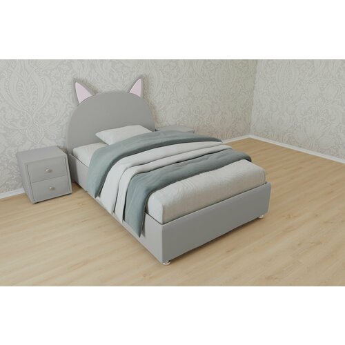 Односпальная кровать Китти 80x200 с подъемным механизмом и с коробом для белья велюр серый без ножек