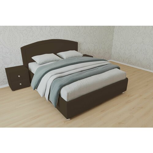 Двуспальная кровать Майями 140x200 основание металлическое с ламелями велюр коричневый ножки 13 см хром
