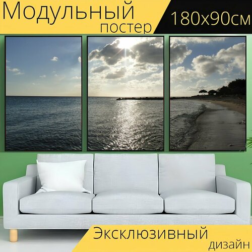 Модульный постер "Пляж, заход солнца, гавайи" 180 x 90 см. для интерьера