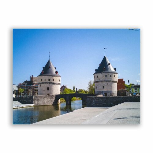 Постер, плакат на бумаге / Бельгия - Средневековые башни и мост через Лис / Размер 40 x 53 см