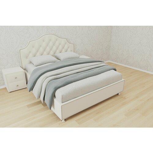 Односпальная кровать Мария с кареткой 80x200 основание металлическое с ламелями велюр белый ножки 13 см хром
