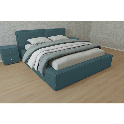 Двуспальная кровать Бостон 180x200 основание металлическое с ламелями велюр бирюзовый