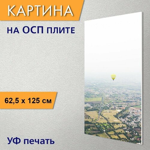 Вертикальная картина на ОСП "Воздушный шар, земля, поле" 62x125 см. для интерьериа