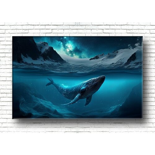 Интерьерная картина на холсте "Синий кит , море и горы " 50х70 см