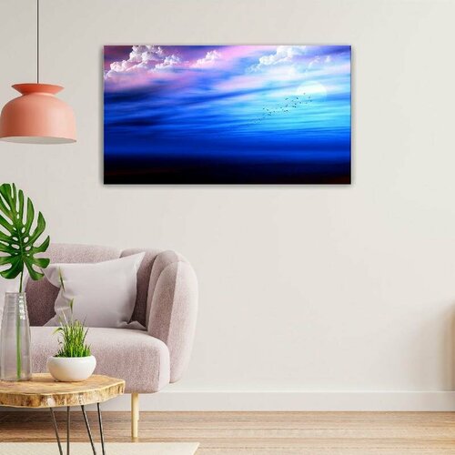 Картина на холсте 60x110 LinxOne "Облака море солнце луна стая" интерьерная для дома / на стену / на кухню / с подрамником