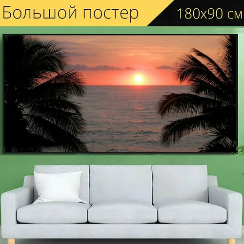 Большой постер "Солнце, пальмас, море" 180 x 90 см. для интерьера