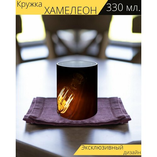 Кружка хамелеон с принтом "Напольная лампа, освещение, луковицы" 330 мл.