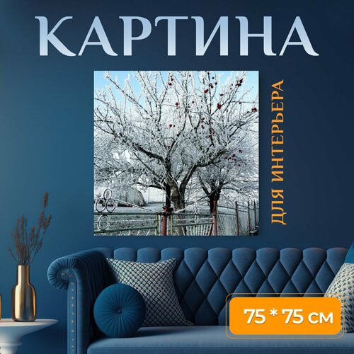 Картина на холсте "Зима, дерево, мороз" на подрамнике 75х75 см. для интерьера