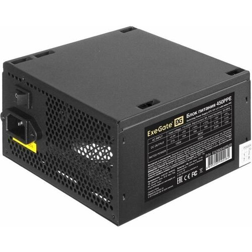 Exegate EX260640RUS-S Блок питания 450PPE, ATX, SC, black, APFC, 12cm, 24p+(4+4)p, PCI-E, 3*IDE, 5*SATA, FDD + кабель 220V с защитой от выдерг