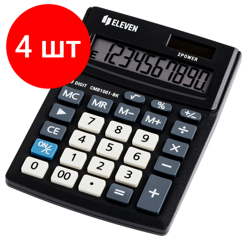 Комплект 4 шт, Калькулятор настольный Eleven Business Line CMB1001-BK, 10 разрядов, двойное питание, 102*137*31мм, черный